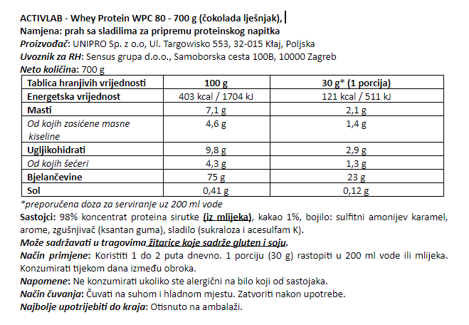 Whey Protein WPC 80 - 700 g - Fitness.com.hr Web Shop