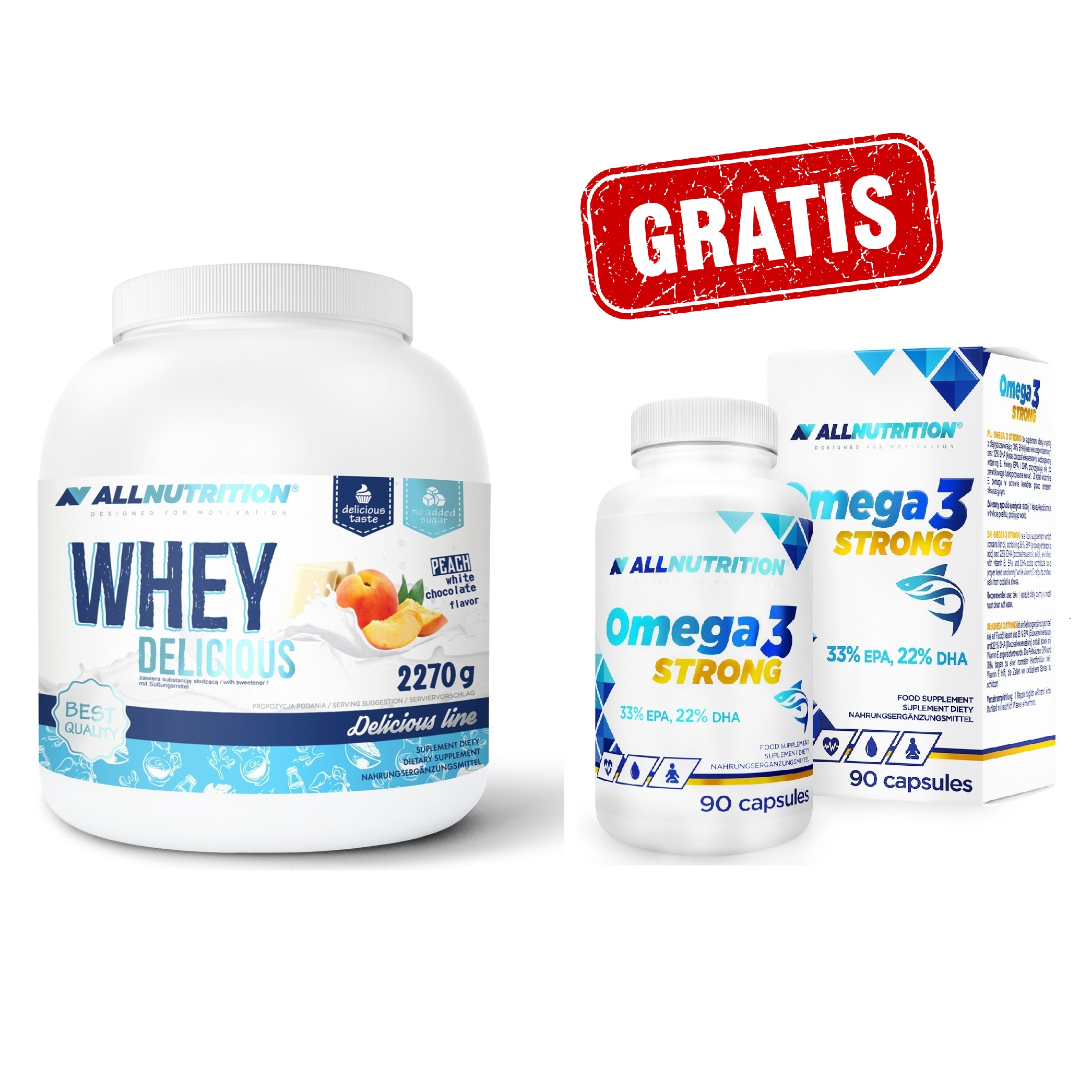 Whey Delicious Protein - 2,27 kg + GRATIS Omega-3 Strong - 90 kapsula