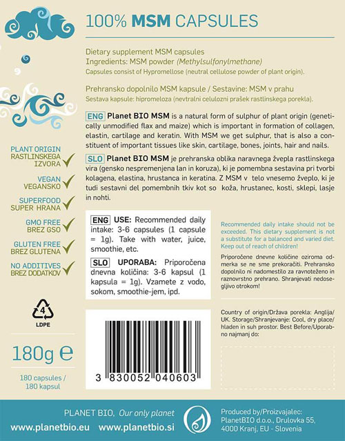 Bio MSM u kapsulama - 180 kapsula | Fitness.com.hr Web Shop